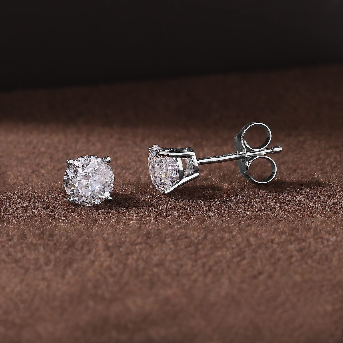 IGI Certified 10k White Gold 0.10ct to 2ct Round Diamond Stud Earring for Women by Diamond Hub (H-I, I2-I3)