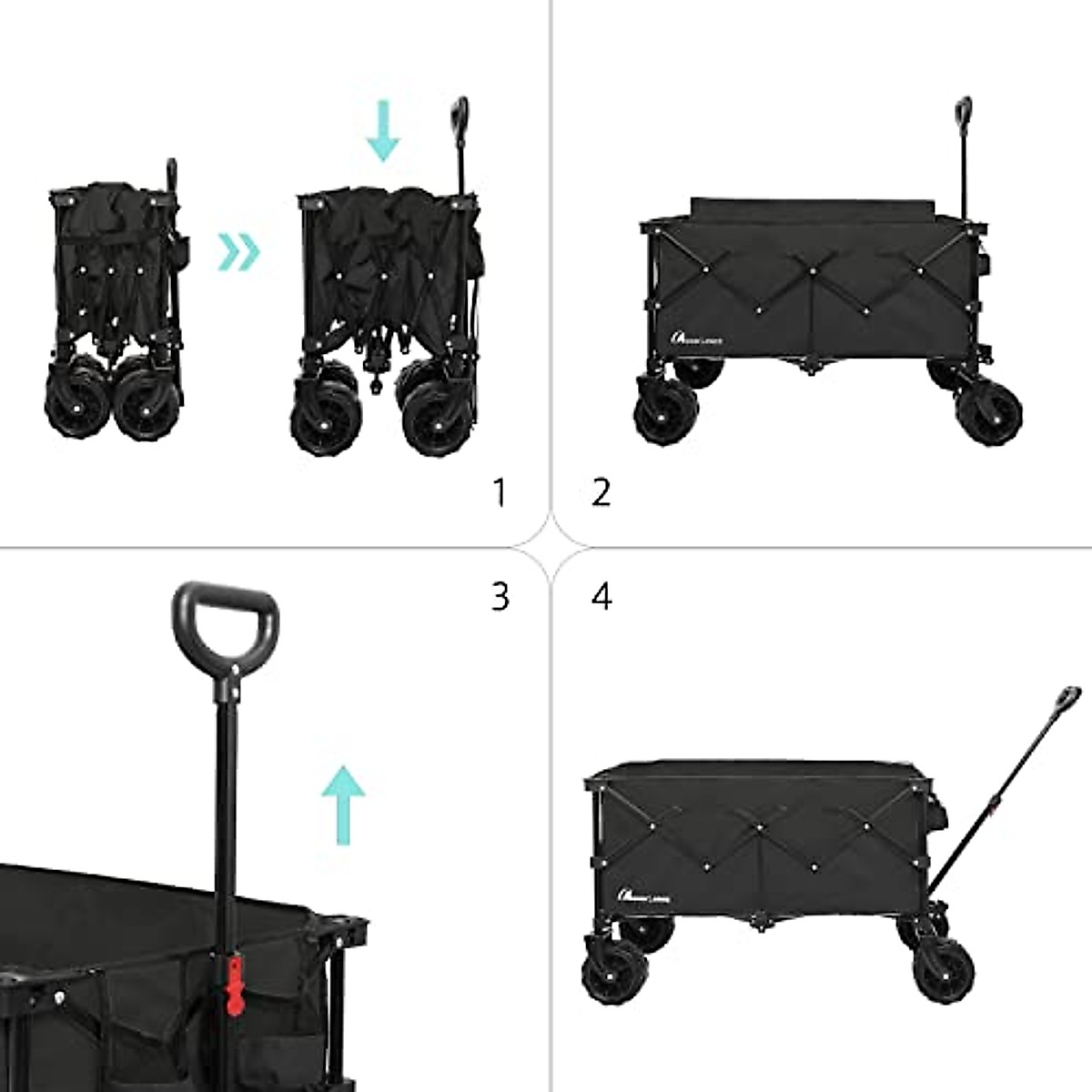 Moon Lence Collapsible Folding Wagon Cart Heavy Duty Folding Garden Portable Hand Cart with All-Terrain Beach Wheels, Adjustable Handle & Drink Holders