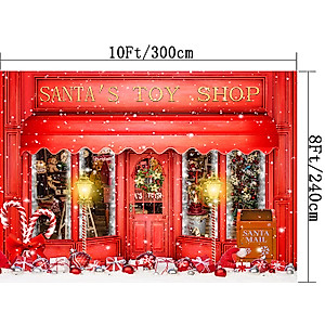 DePhoto Red Christmas Photo Backdrop Santa's Toy Shop Candy Cane in Snow World Xmas Family Holiday Party Banner Photography Background Supplies Decor Studio Prop PGT673C 10x8ft