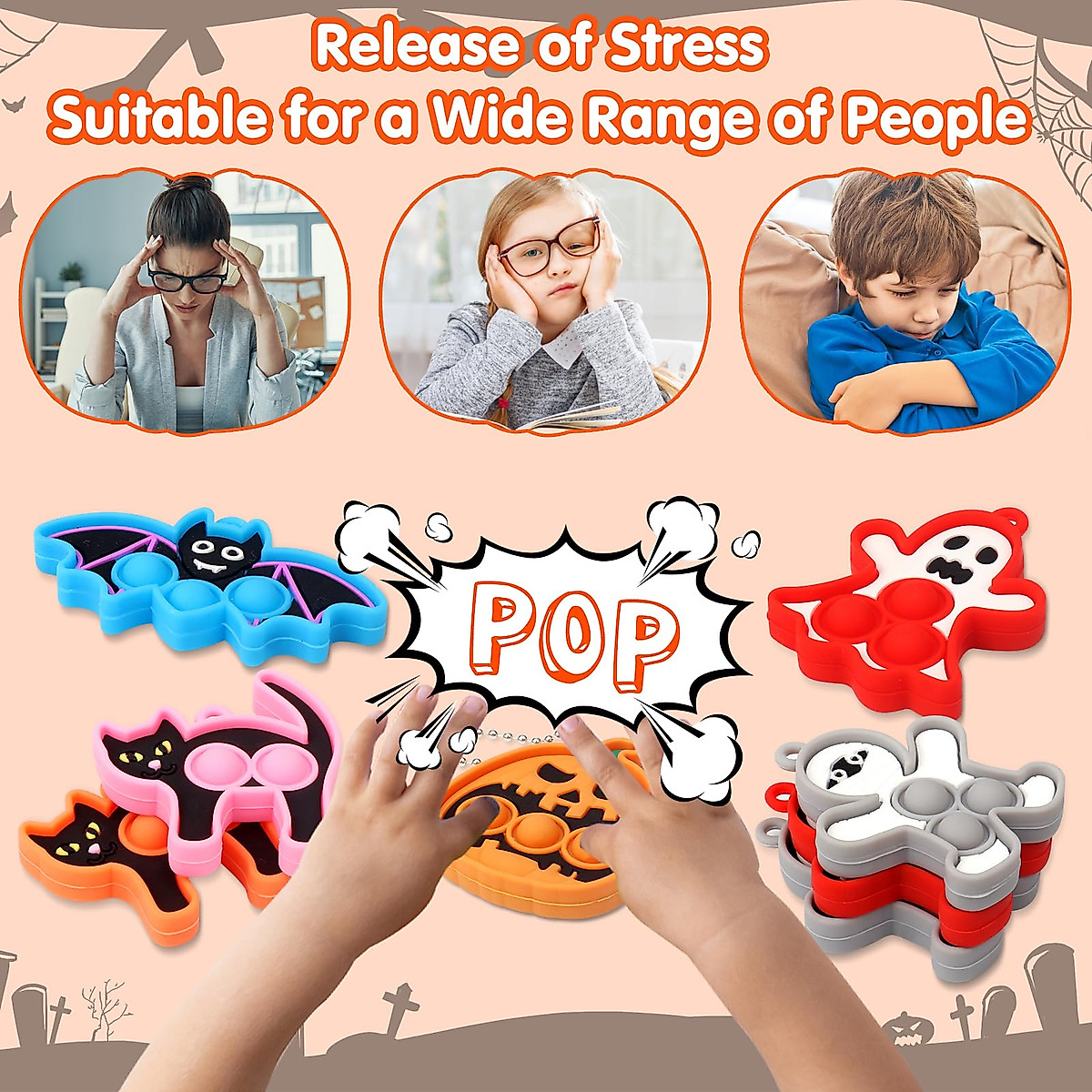 Halloween Party Favors for Kids,Prefilled Halloween Pumpkin with Halloween Pop Fidget its Toys, Treats for Kids, goodie bag fillers, Classroom Prizes