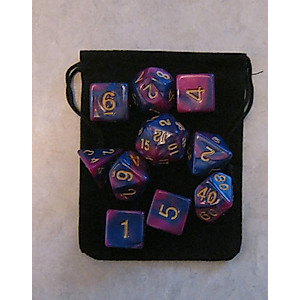 Cosmic (Purple / Blue) RPG D&D Dice Set: 7 + 3d6 = 10 polyhedral die plus bag!