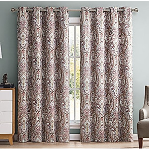HLC.ME Paris Paisley Decorative Pattern Print Damask Pattern Thermal Insulated Semi-Blackout Energy Savings Room Darkening Grommet Window Curtain Panels for Bedroom - Set of 2 (50 W x 84 L, Spice Red)