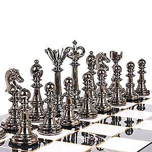 Metal Chess Set and Checkers Game Set 15 inch(2 in 1) Chess Board Games for Adults Kids Metal Chess Pieces & Portable Folding Wooden Chess Board Travel Chess Sets Metal Chess Pieces with Storage Box
