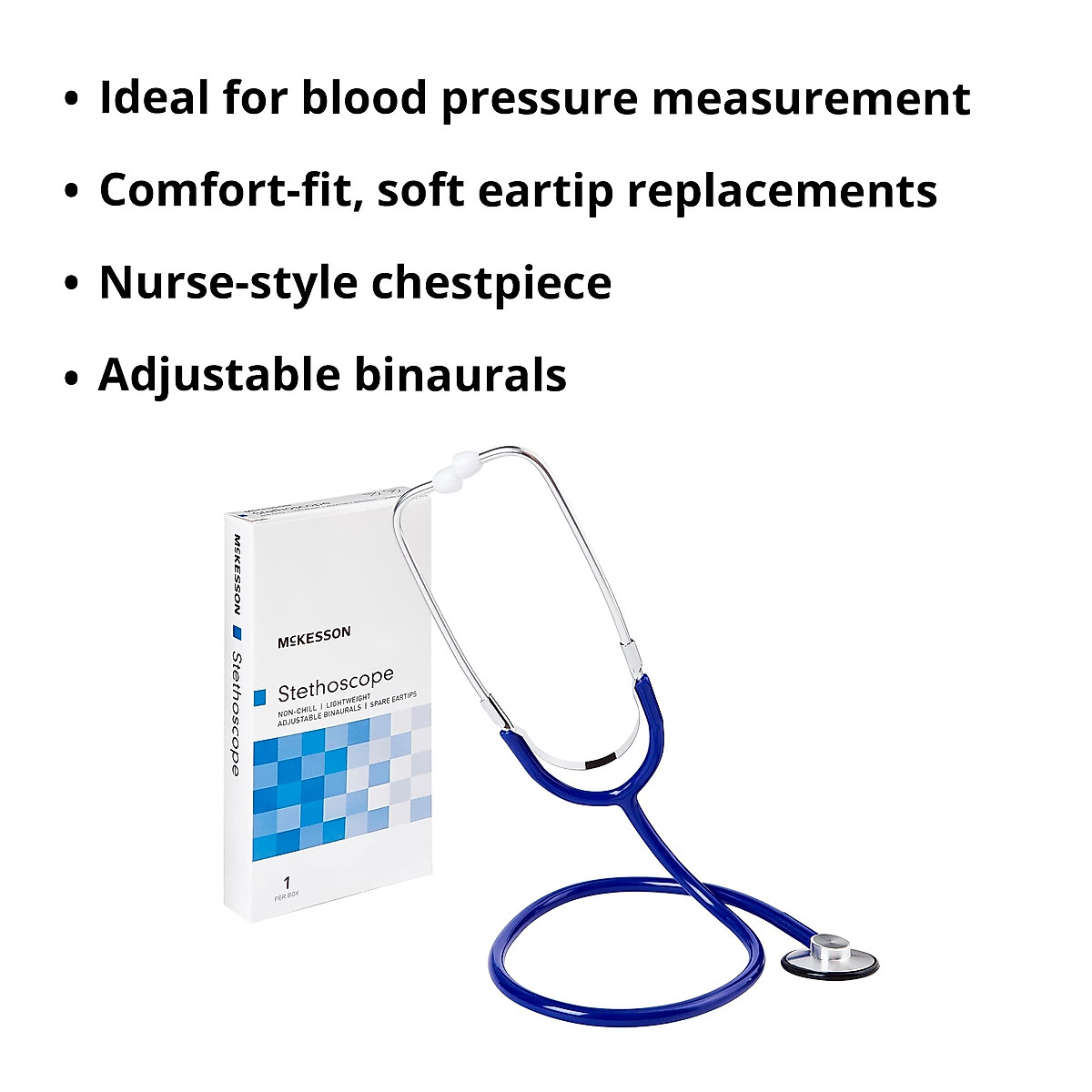 McKesson Stethoscope, Lightweight, Single Head, Diaphragm Only, Adjustable Binaurals, Royal Blue, 21 in, 1 Count