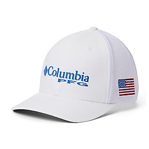 Columbia Unisex Pfg Mesh Ball Cap, White, Vivid Blue, Usa Flag, Large/X-Large
