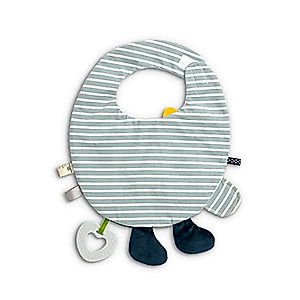 DEMDACO Dinosaur 10 x 11.5 Inch Blue and Grey Polyester Fabric Baby Activity Bib