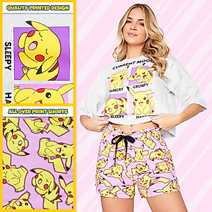 Pokemon Pyjamas for Women Teenagers Summer Pikachu Ladies Lounge Wear Sets 2 Piece (as1, alpha, l, regular, regular, Standard, Grey/Pink)