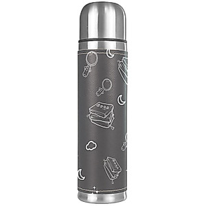 Stainless Steel Leather Vacuum Insulated Mug Book Thermos Water Bottle for Hot and Cold Drinks Kids Adults 16 Oz