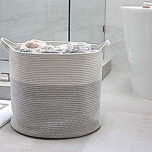 Lily Miles Woven Storage Basket for Blankets - Rope Laundry Basket - Cotton Rope Blanket Basket Living Room - Decorative Round Basket for Kids Toys, Pillows, Towels - Tall Extra Large XXL 18”D x 16”H