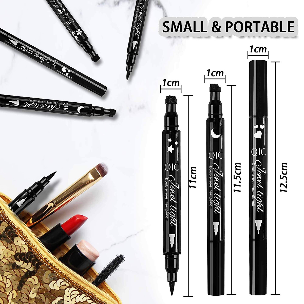 ALINICE Double-sided Liquid Stamp Eyeliner Pen, Two colors Pencil with Eye Makeup Stamp Waterproof Double Sided Long Lasting Seal Eyeliner, Heart,Star,Moon,Flower (4PCS)