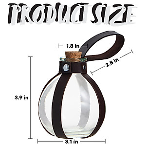 Spooktacular Creations Potion Bottles with Cork, Magic Round Glass Bottles prop with Cork Stopper and Faux Leather holster Loop Accessories for Halloween Mystic Sorcery Witch Costumes Party