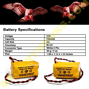 Battery Hawk (2 Pack) BL93NC487 DAA700MAH4.8V AA500MAH D-AA500mAh AA600mAh ELB-B006 BST 4.8v 700mAh Ni-CD Unitech