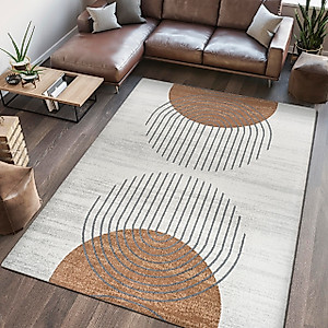 JONATHAN Y WSH311A-5 Kallax Geometric Modern Low-Pile Machine-Washable Area Rug, Contemporary, Modern, Geometric for Bedroom, Kitchen, Living Room, Easy-Cleaning, Cream/Terra, 5 ft. x 8 ft.