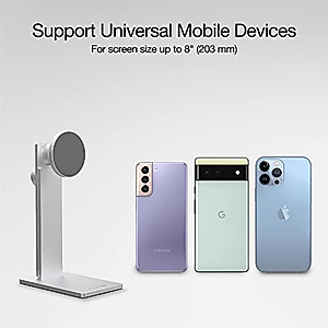 AluDisc Pro 360°-Directional Magnetic Aluminum Desk Phone Stand Tilt Swivel Rotate Angle Adjust Height 12" for All iPhone 15/14/13/12 Samsung Galaxy Note All Smartphones and Nintendo Switch (ST-520SI)