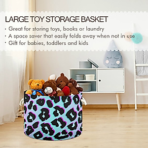 ALAZA Rainbow Leopard Prints Cheetah Animal Storage Basket Gift Baskets Large Collapsible Laundry Hamper with Handle, 20x20x14 in