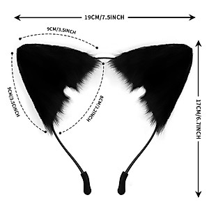 anpiwshjo Fox Cat Wolf Rat Ears Headband, Halloween Furry Headband, Animal Ears Headband, Halloween Christmas Cat Costumes Cosplay Party for Women Men Adult (Black)