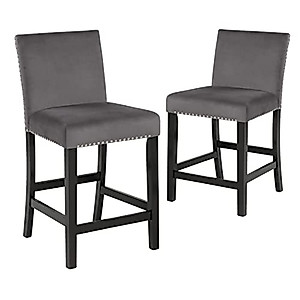 New Classic Furniture Celeste Gray Velvet Upholstered Dining Side Accent Chair, Set of 2