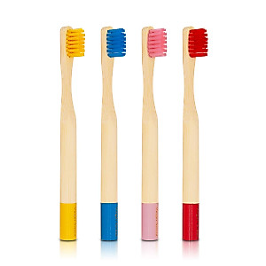 Virgin Forest Kids Bamboo Toothbrushes, Child Size Soft BPA Free Colored Safe Bristles (4 Pack)