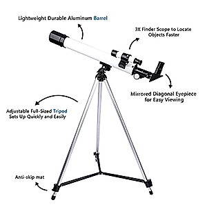 Telescopes for Adults Astronomy, 30X-300X Refractor Telescope for Kids and Beginners, 50mm Aperture 600mm Portable Telescope with Tripod, Phone Adapter, Shutter Remote to View Moon and Stars
