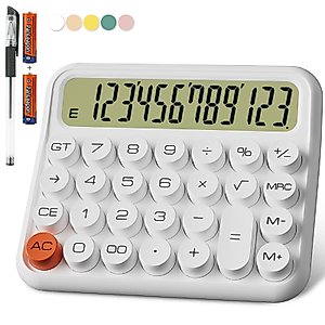 Mechanical Calculator 12 Digit Extra Large 5-Inch LCD Display, DECKLIT Battery Desk Calculator, Big Buttons Easy to Press Use as Office Calculators Desktop, 15°Tilt Screen for Kids Calculator(White)