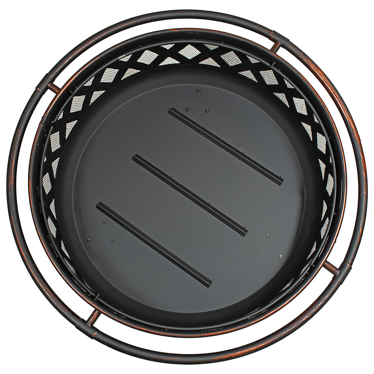 Sunnydaze Crossweave Outdoor Fire Pit - Wood-Burning Fire Pit for Outside with Spark Screen, Poker and Round Cover - 30-Inch - Bronze