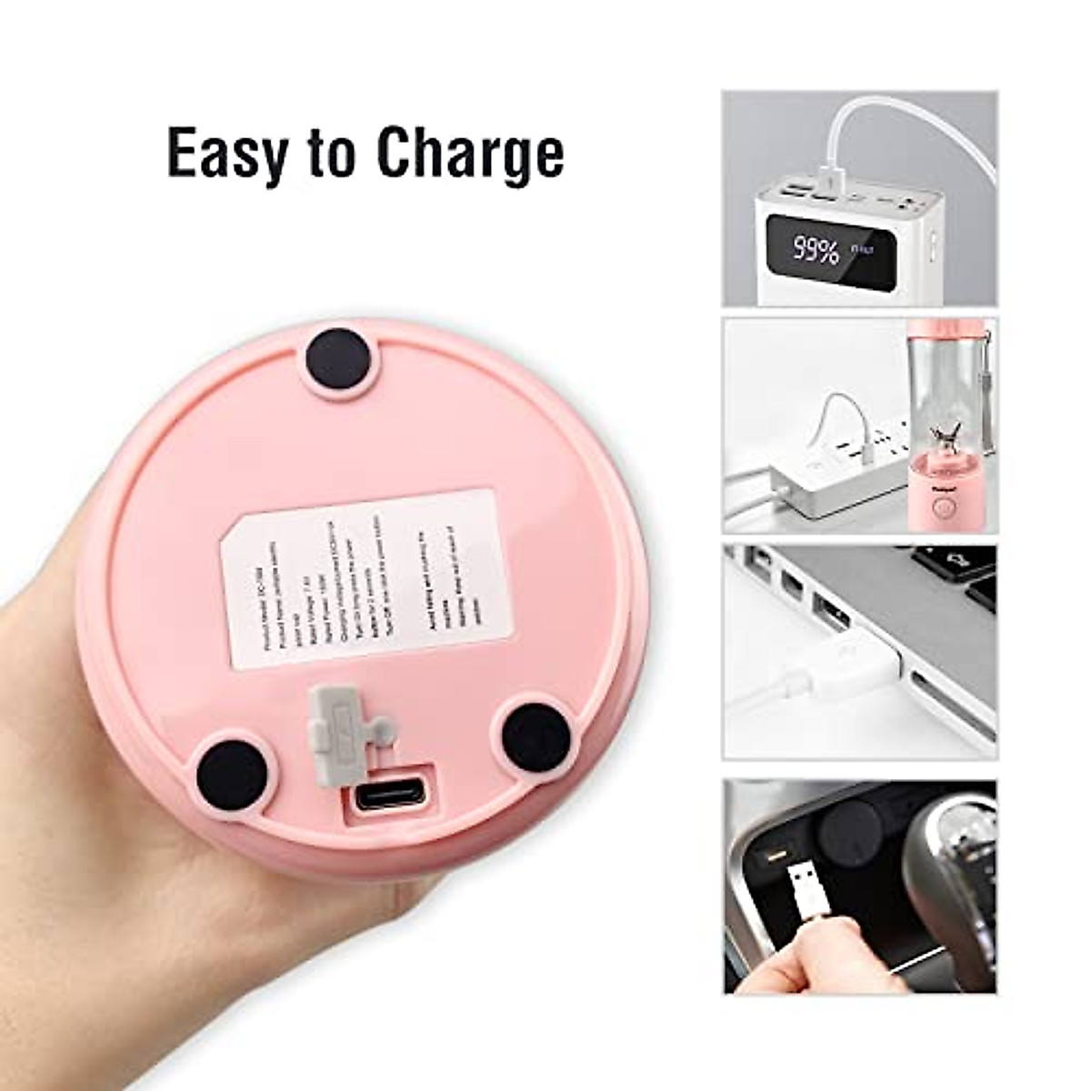 Modquen Portable Blender, 14 oz Personal Size Blender for Shakes and Smoothies, 220 Watt BPA-Free Mini Blender Cup, USB Rechargeable Cordless Blenders (Pink)