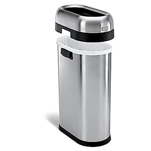 simplehuman 50 Liter / 13.2 Gallon Slim Open Top Trash Can, Commercial Grade Heavy Gauge Brushed Stainless Steel