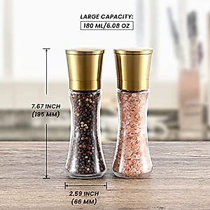 VEVOK CHEF Gold Salt and Pepper Grinder Mill Set Stainless Steel Pepper Shaker Adjustable Ceramic Coarseness Salt Grinder Black Pepper Spice Grinder Mill