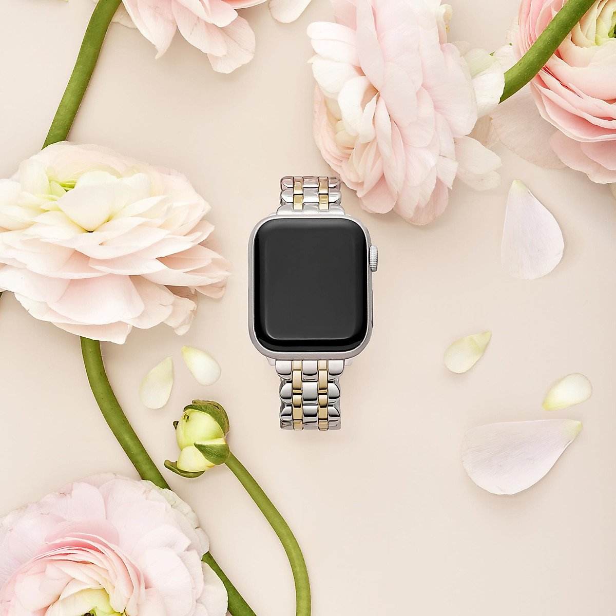 kate spade new york stainless steel band for 38/40/41mm apple watch series 1-6, color: silver/gold, silver