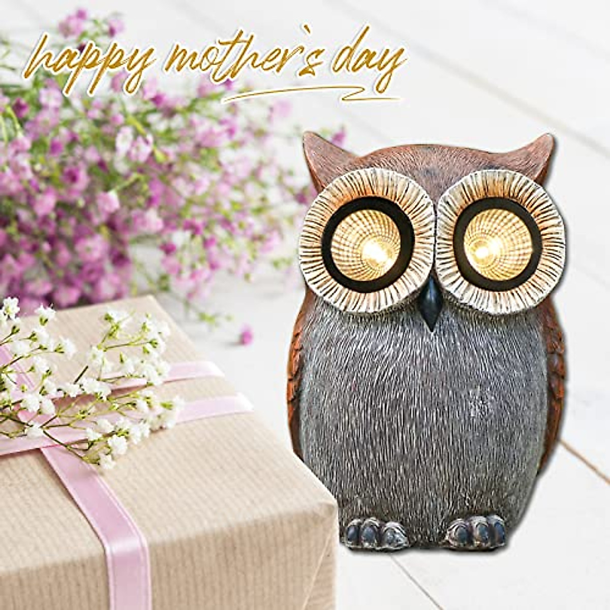DKJOCKY Owl Garden Statues Outdoor Decor with Solar LED Lights - Cute Owl Figurines Garden Gifts Yard Art Sculptures for Outside, Patio, Backyard, Garden Decorations, Lawn Ornaments