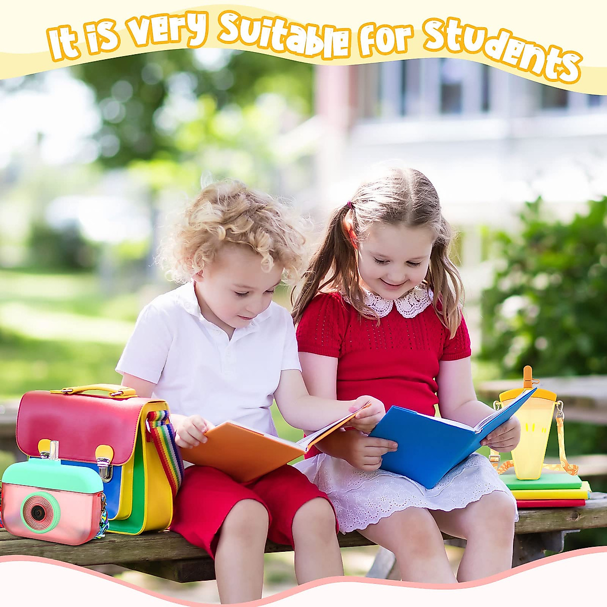 9 Pieces Cute Water Bottles with Straw Camera Ice Cream Bar Watermelon Shaped Adjustable Strap Plastic Water Bottle Leakproof Kawaii Water Bottle Plastic Fruit Water Cups for Kids School Girls Travel