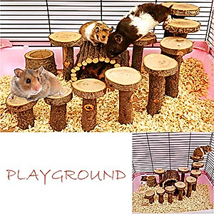 Hamster Playground Wooden, Small Animal Activity Toys Set – Climbing Ladder Bendy Bridge Food Bowl Stand Platform Chew Toy for Syrian Hamster Mouse Gerbil Chinchilla Rat