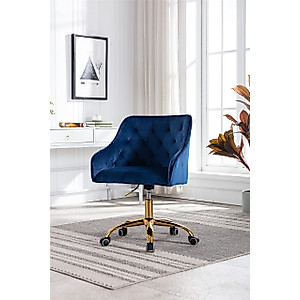 KUIKUI Velvet Desk Chair, Modern Office Chair, Wheels Swivel Height Adjustable Swivel Task Chair for Home Office,Navy Blue