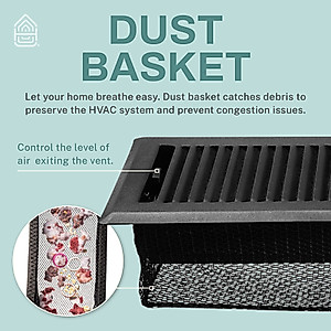 Home Intuition Contemporary Floor Vent Cover 2X10 Inch Floor Register with Mesh Cover Trap Heat and Air Walkable Metal Floor Vent for HVAC Duct, Matte Black
