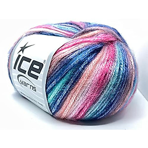 Pool Party - Aqua Blue, Peach, Pink + Picasso Yarn - Fuzzy with Subtle Sheen Yarn, Polyester, Acrylic Blend 50 Gram (1.75 Ounces) 125 Yards