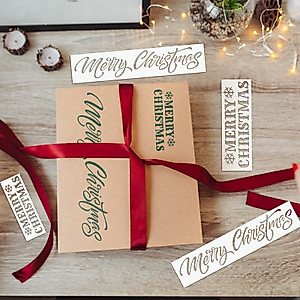 4 Pieces Merry Christmas Stencil Reusable Stencils for Painting Christmas Decoration Painting Template for Furniture, Wall, Window, Fabric, Wood，4 Different Sizes (Merry Christmas)