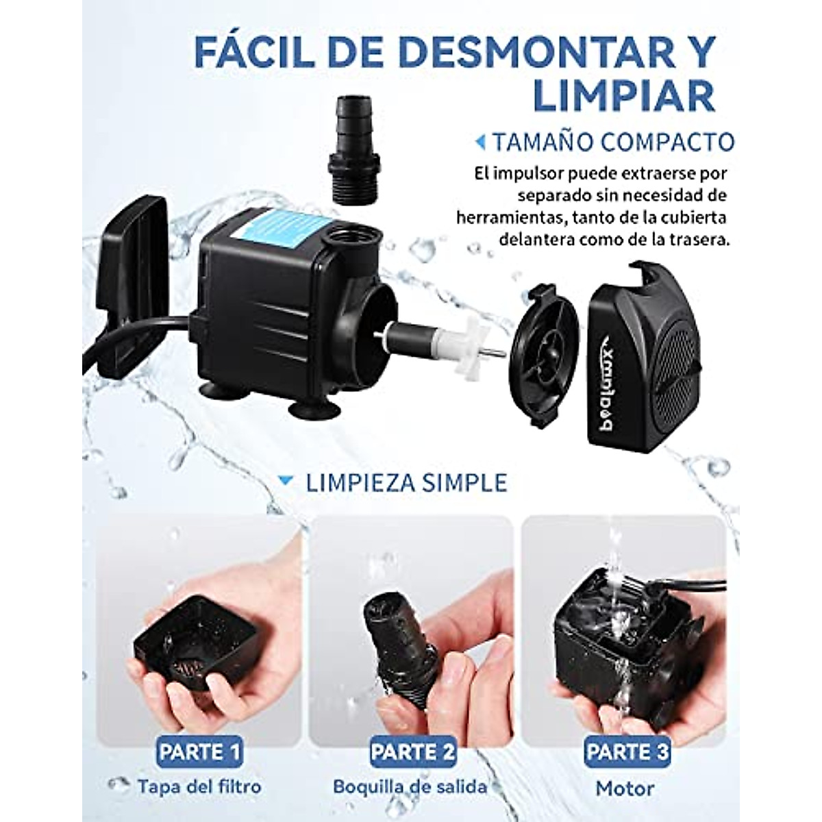 Poafamx 550GPH Submersible Pump 30W Ultra Quiet Aquarium Water Pump with 7.2ft High Lift Fountain Pump 3 Nozzles for Pond Hydroponics Statuary Fish Tanks