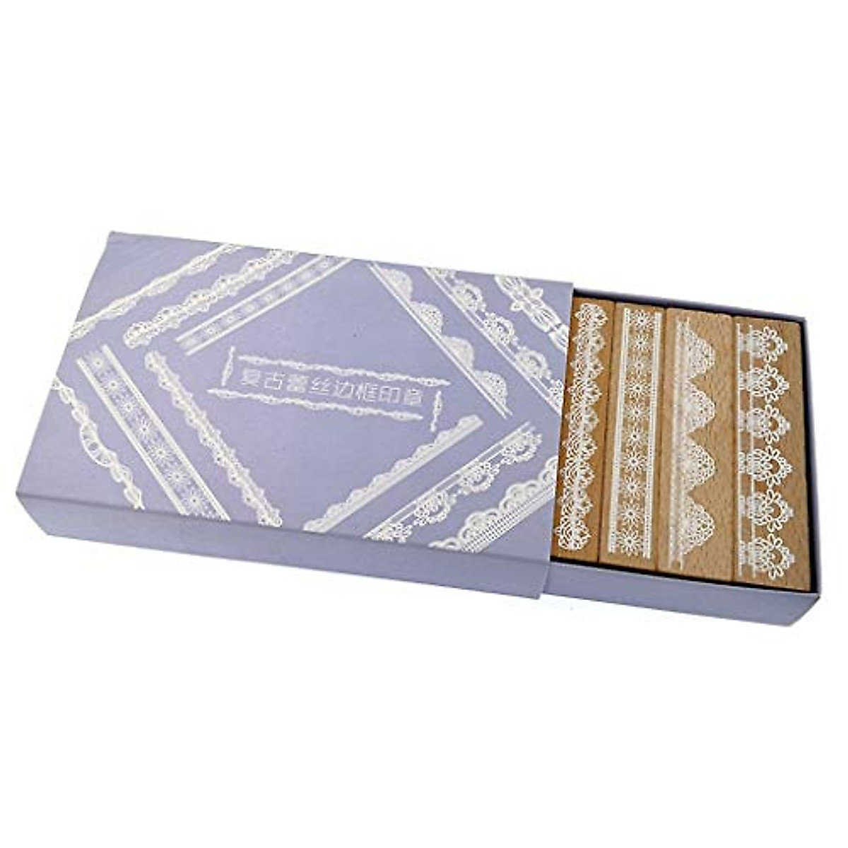 ALIMITOPIA Diary Stamp Set,Wooden Rubber Flower Signet Stamps for Children DIY Scrapbooking Planner Card Making(10pcs,Lace B)