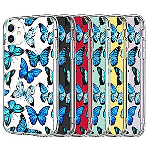 LUHOURI LUHOURI iPhone 11 Case with Screen Protector, Clear Fashion Designs Protective Phone Cover for Women Girls, Slim Fit Durable Acrylic Phone Case for iPhone 11 6.1" Blue Butterflies Flower