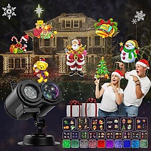 Projector Lights, Ampulla Christmas Halloween Holiday Ocean Wave Projector Lights 2-in-1 26 HD Effects 16/24 Pattern Slides Outdoor Indoor Xmas Theme Party Yard Garden Decorations… (16 HD Slides)