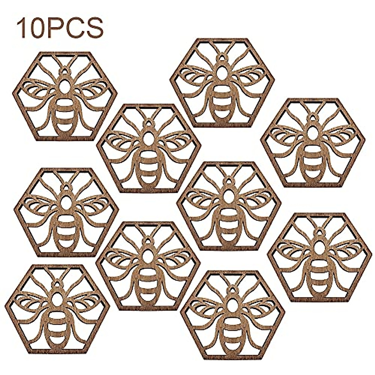 10Pcs Wooden Coaster Hollow Hex Wooden Cup Cushion Honeycomb Design Cup Pad Wall Art Decoratiob for Bee Lovers Collection Housewarming Gift Coffee DIY Bar Home Decor(10Pcs, Bees)