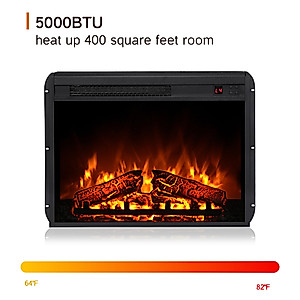 WAMPAT 23" Electric Fireplace Insert, Wall Mounted and TV Stand Cabinet Recessed Fireplace Heater with Remote & Panel Control, 4 Flame Brightness, 8H Timer, Overheating Protection, 1400W