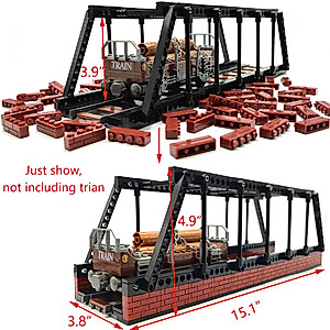 Classic Train Building Bridge City Passenger Express Train Tracks Toys Accessories Railroad Construction Building Block Compatible with Major Brand (Black Bridge)