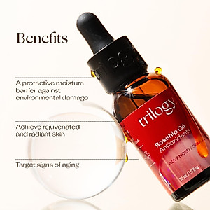Trilogy Rosehip Oil Antioxidant+, Certified Organic Hydration & Repair Beauty Oil, 1.0 fl oz