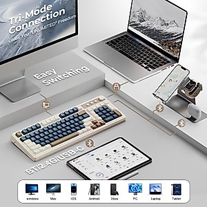 AULA 99 Wireless Keyboard, Custom Computer Keyboard, Tri-Mode Bluetooth 5.0/2.4GHz/USB-C Cute Creamy Gaming Keyboards with Number Pad, RGB Backlit Media Knob Programmable Keybaord for PC Gamer - White