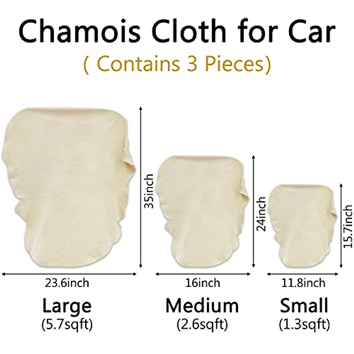 3 Pack Chamois Cloth for Car - Natural Shammy Car Drying Towel for Car Wash Care Real Leather Lint Free Super Absorbent Chamois Cloth (3 Pieces, 9.75 sq ft in Total)