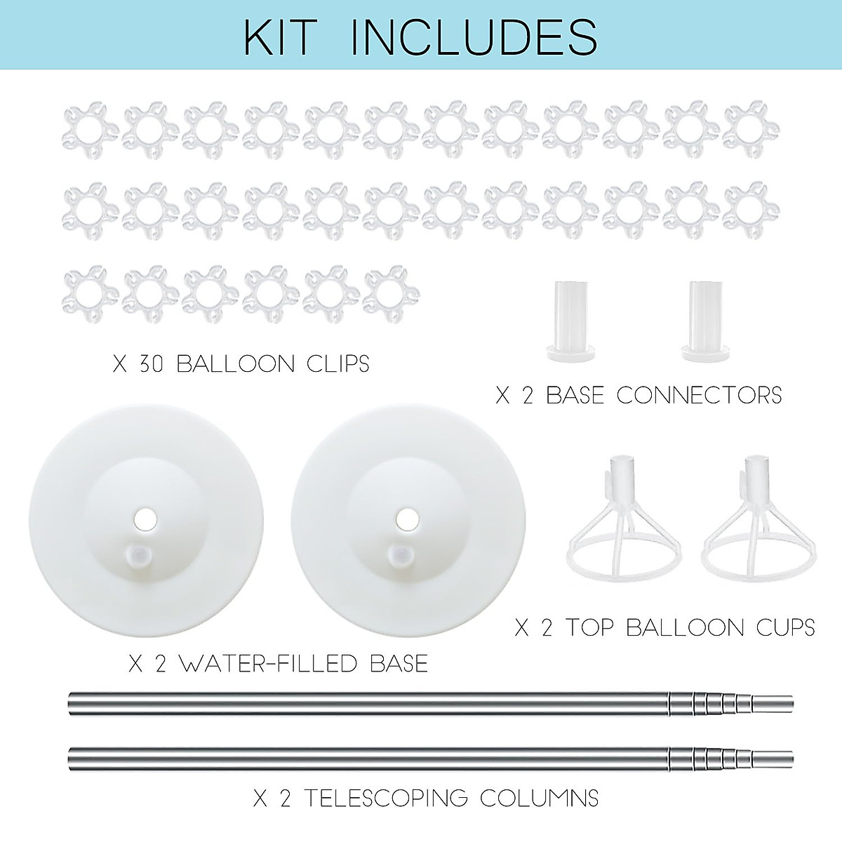 Metal Balloon Column Stand Kit Set of 2, 80 Inch Height Adjustable Balloon Tower Holder for Birthday, Wedding, Baby Shower, Graduation Party Decoration (2 sets)