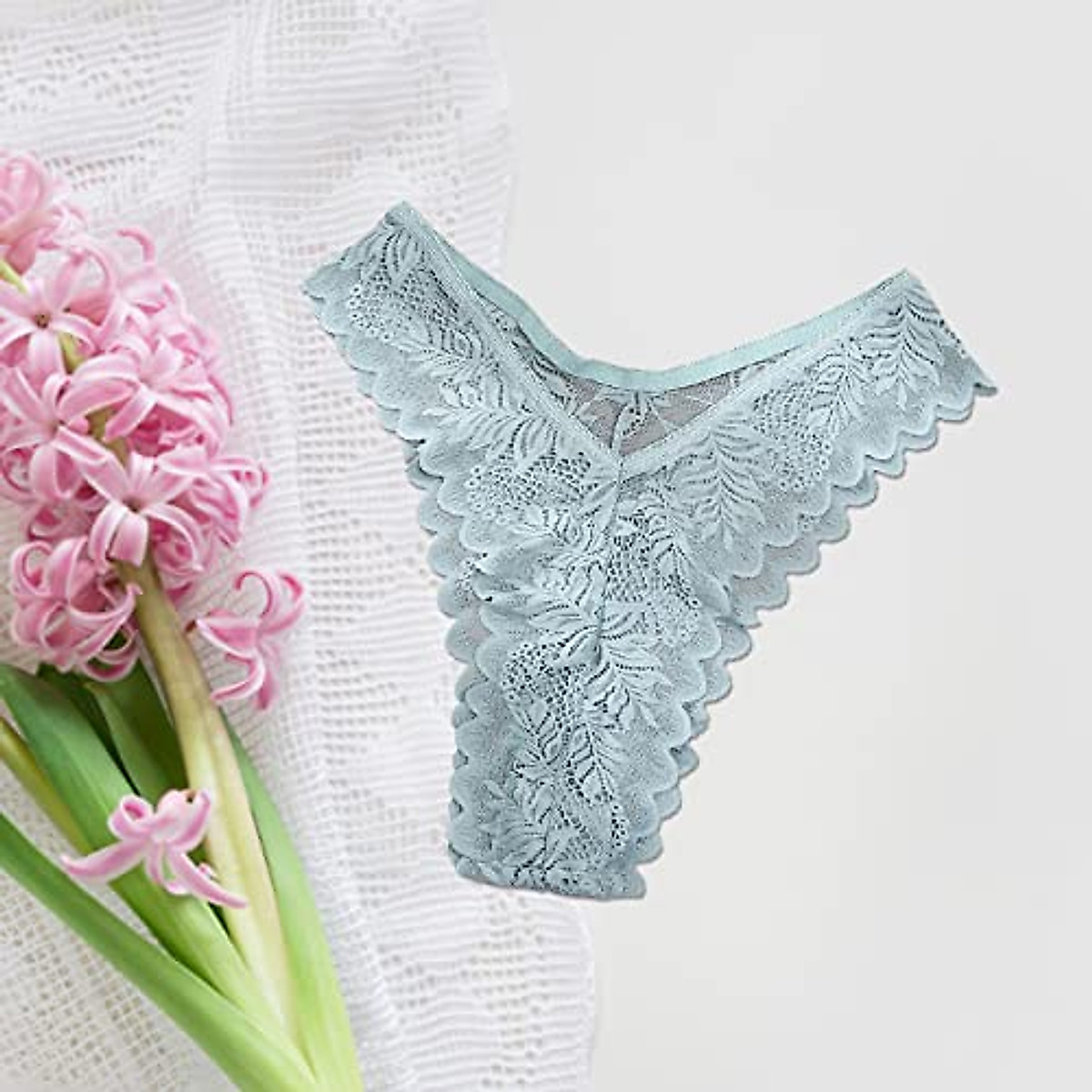 Underwear Women Sexy Lace Thongs Underwear Women Naughty for Sex Low Rise Floral Lace T-Back Thong Breathable Stretch Soft Oversize Panties No Show Underwear for Women Light Blue