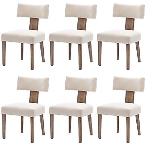 RIVOVA Mid Century Modern Dining Chairs Set of 6 Linen Fabric Upholstered Side Chairs, Modern Kitchen Armless Parson Chairs Solid Wood Dining Chairs, Beige