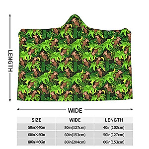 Monkeys and Bananas Hooded Blanket Fleece Throw Blanket Wrap Soft Warm Oversized Wearable Blanket for Women & Men